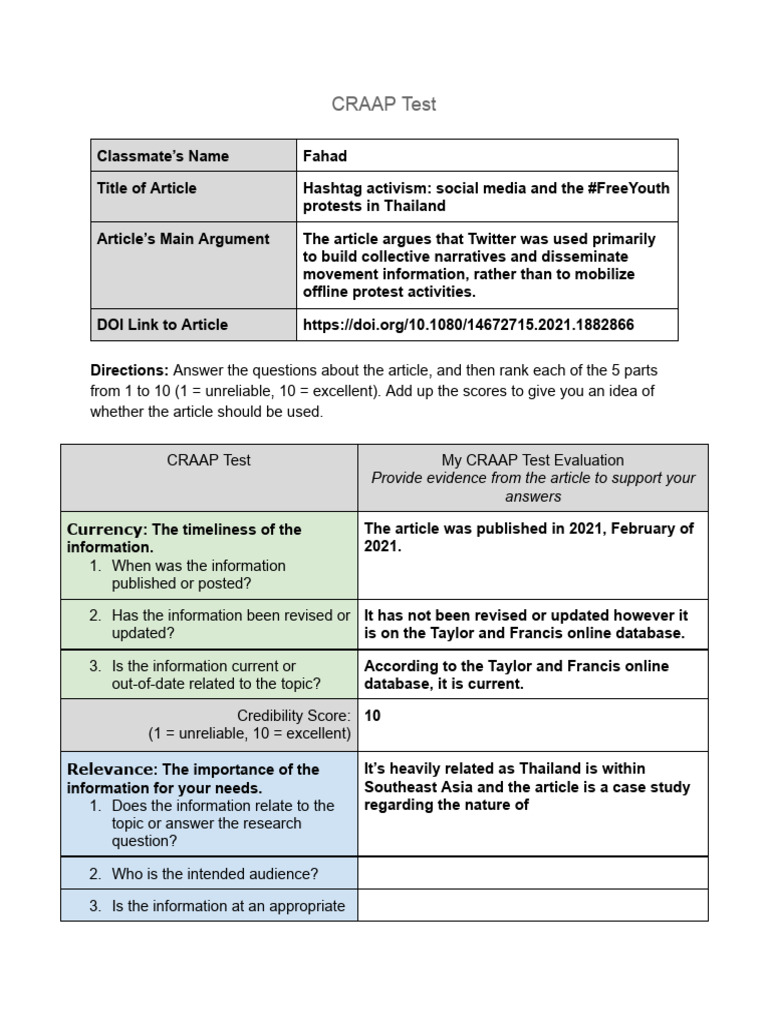 Wilson Shi (Charles) - CRAAP Test Form | PDF | Communication ...