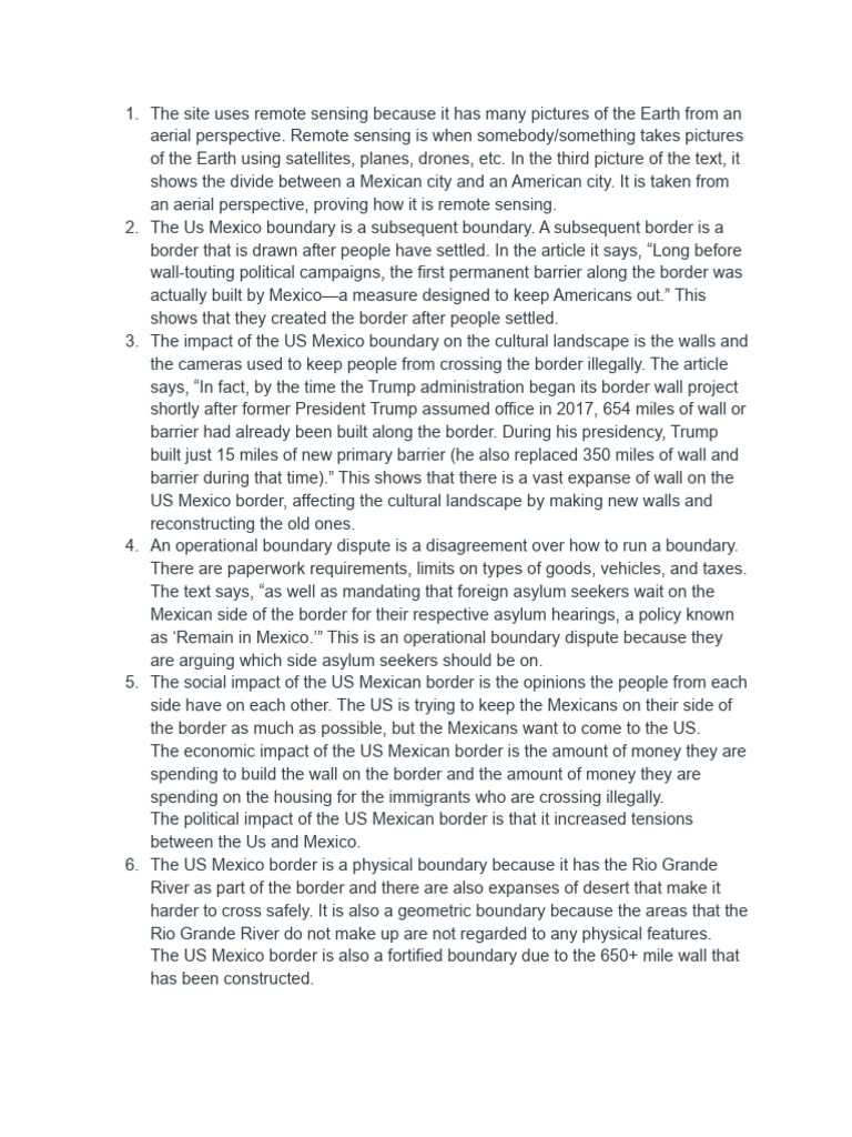 Ap Human Geo HW | PDF | Mexico–United States Border | Human Migration