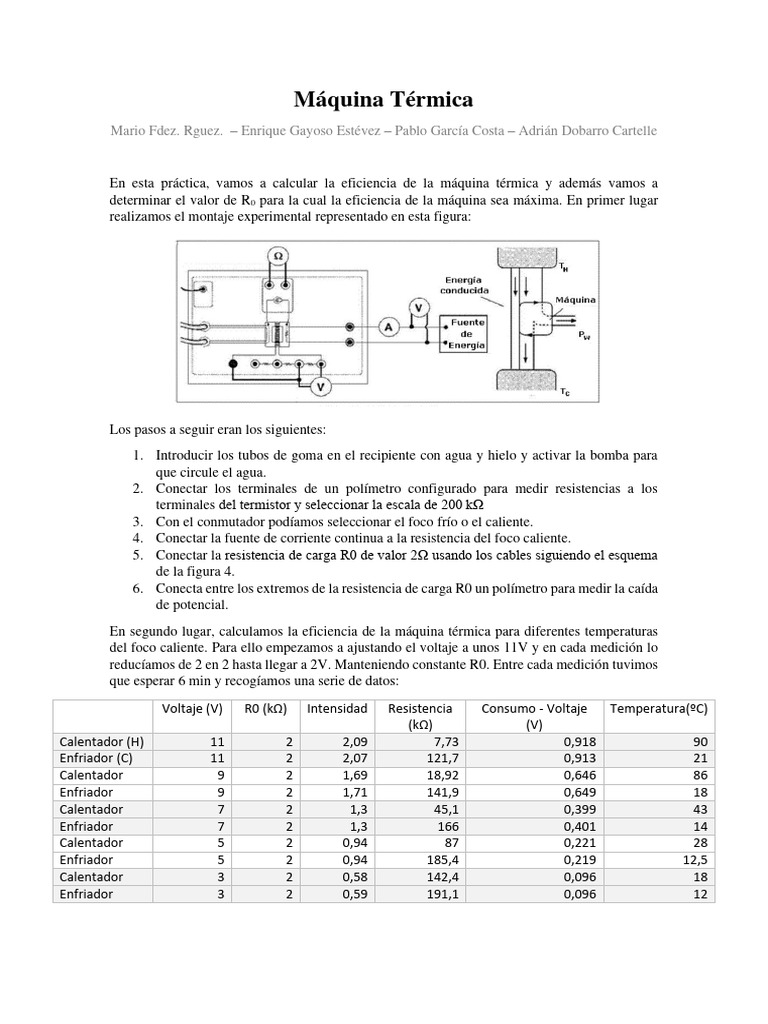 Eficiencia de Máquinas Térmicas y R0 | PDF | Resistencia Eléctrica y ...