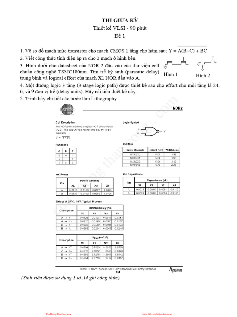 Thiet Ke Vlsi Nguyen Vu Thang Thi Giua Ky Vlsi k59 20172 | PDF