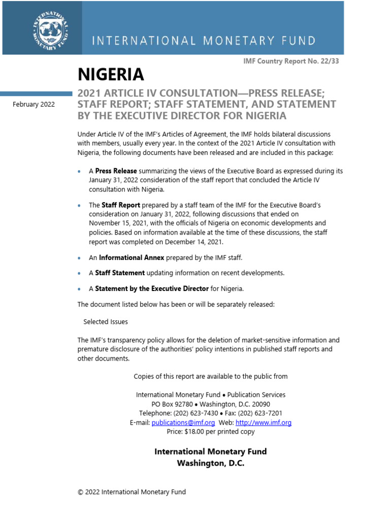 1NGAEA2022001 - IMF 2021 Article IV Consultation Press Release | PDF ...