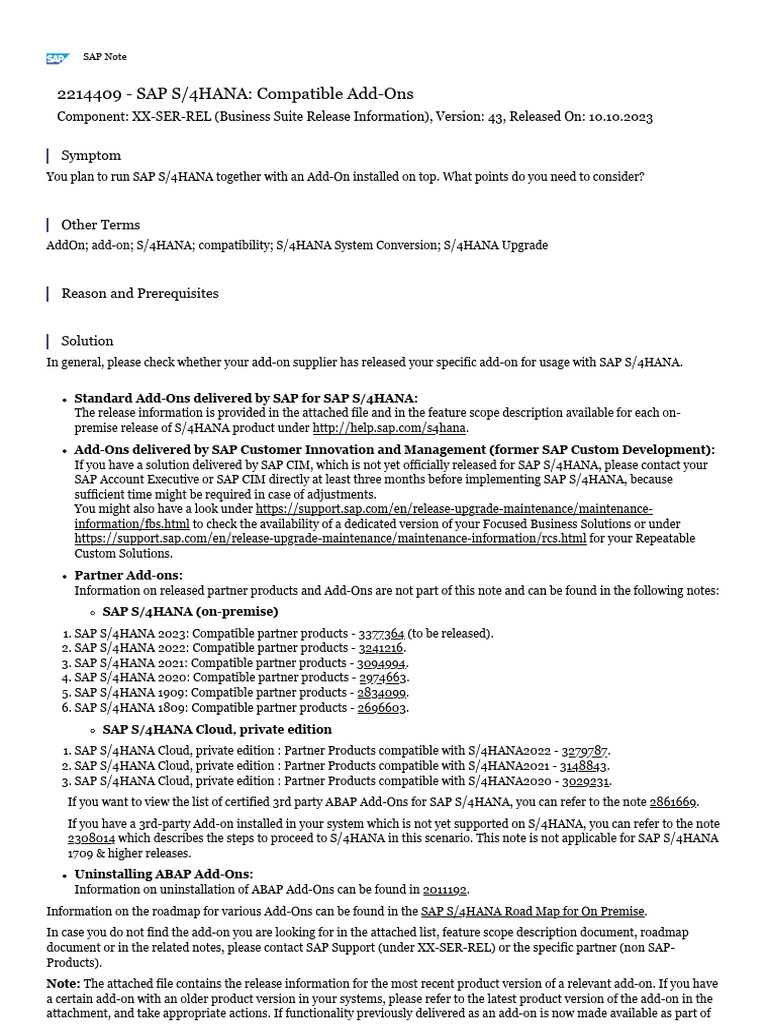 SAP S4HANA Compatible Add-Ons | PDF | Plug In (Computing) | Information Technology Management
