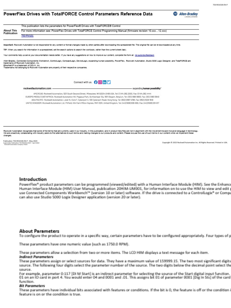 Powerflex Drives With Totalforce Control Parameters Reference Data | PDF | Parameter (Computer ...