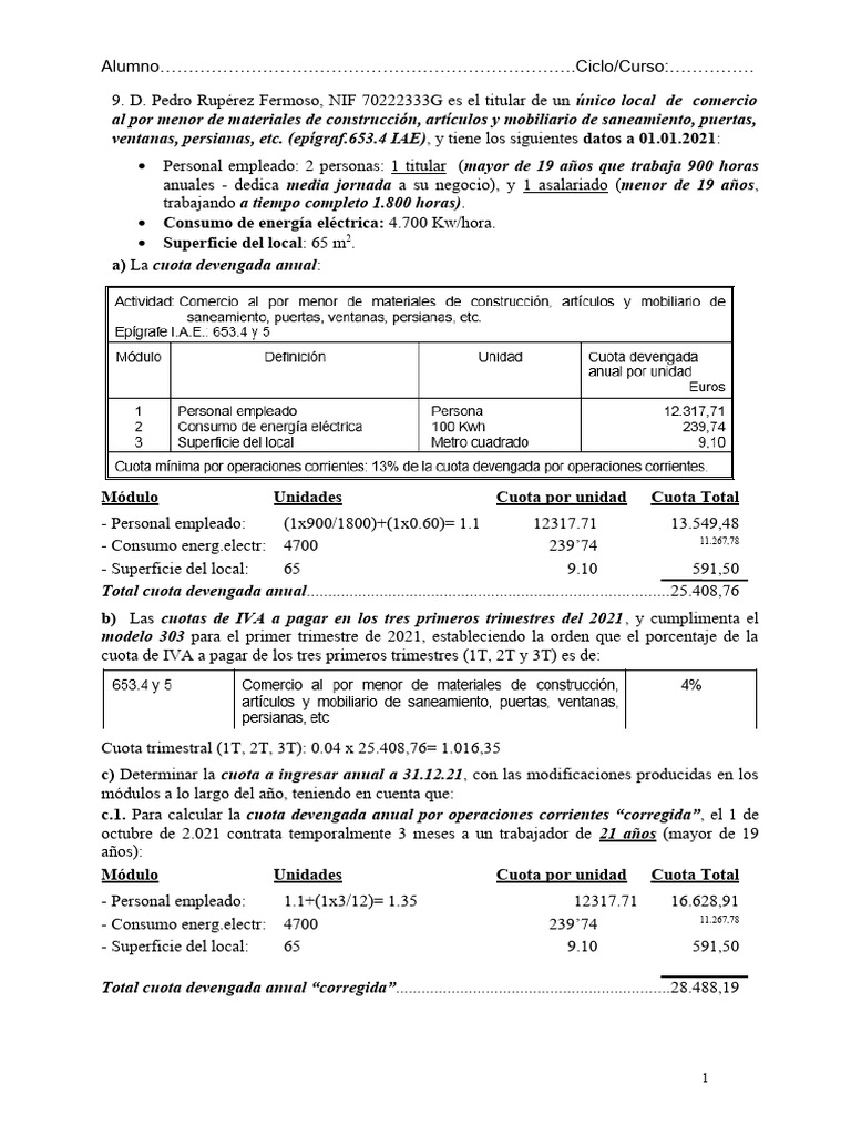 Ejercicio 9. Regimen Simplificado de IVA 6º | PDF