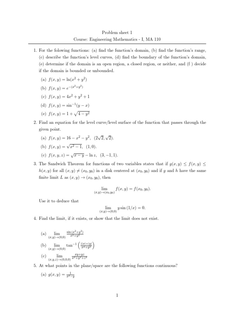 Problem Sheet 1 | Download Free PDF | Function (Mathematics) | Analysis Problem Sheet 1 | Download Free PDF | Function (Mathematics) | Analysis