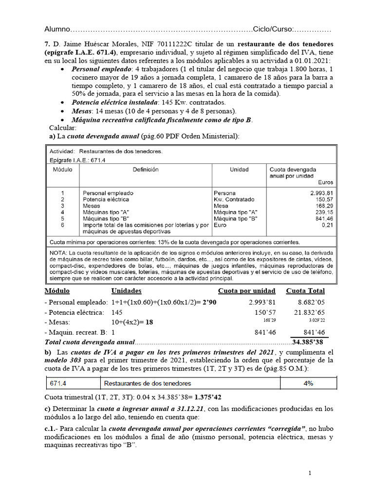 Ejercicio 7. Regimen Simplificado de IVA 4º | PDF