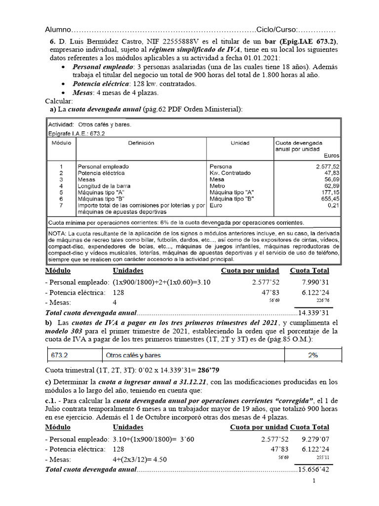 Ejercicio 6. Regimen simplificado de IVA 3º | PDF