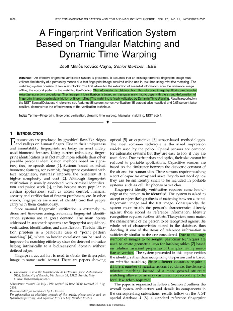A Fingerprint Verification System Based | PDF | Fingerprint