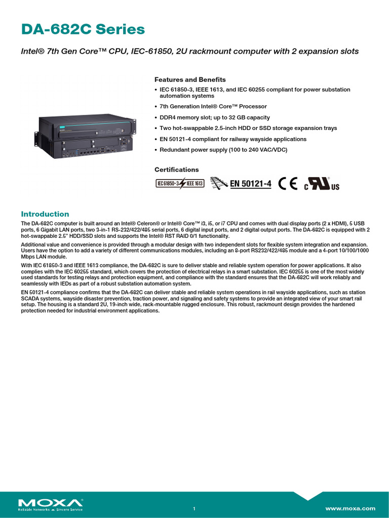 Moxa Da 682c Series Datasheet v1.2 | PDF | Usb | Solid State Drive