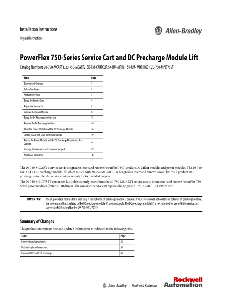 Powerflex 750-Series Service Cart and DC Precharge Module Lift | PDF ...
