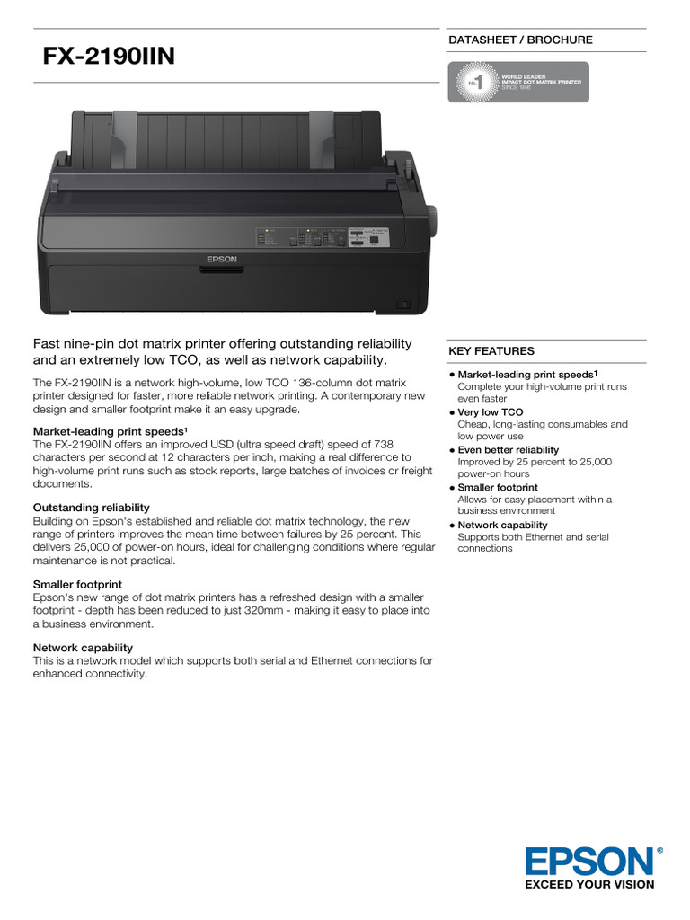 Datasheet Epson FX-2190IIN | PDF | Printer (Computing) | Computing