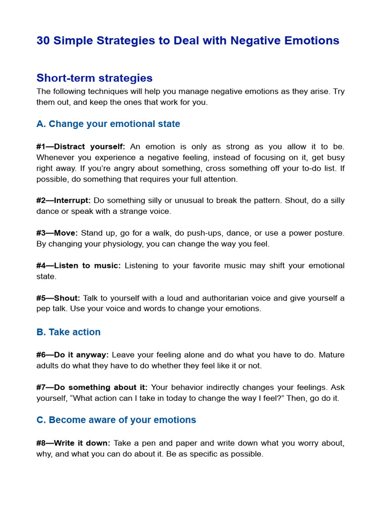 30 Strategies To Deal With Negative Emotions | Download Free PDF ...
