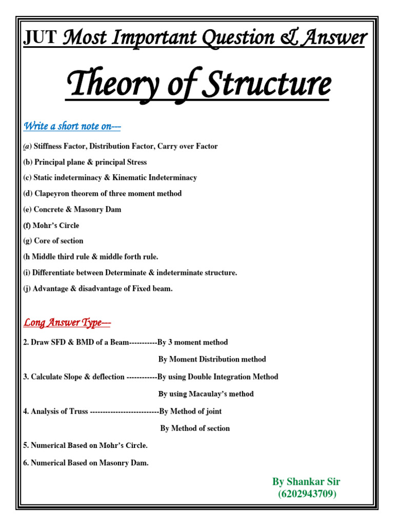 Theory of Structure: Most Important Question & Answer | PDF | Teaching ...