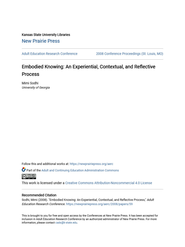 Embodied Knowing - An Experiential Contextual and Reflective Pro | PDF | Experience | Knowledge