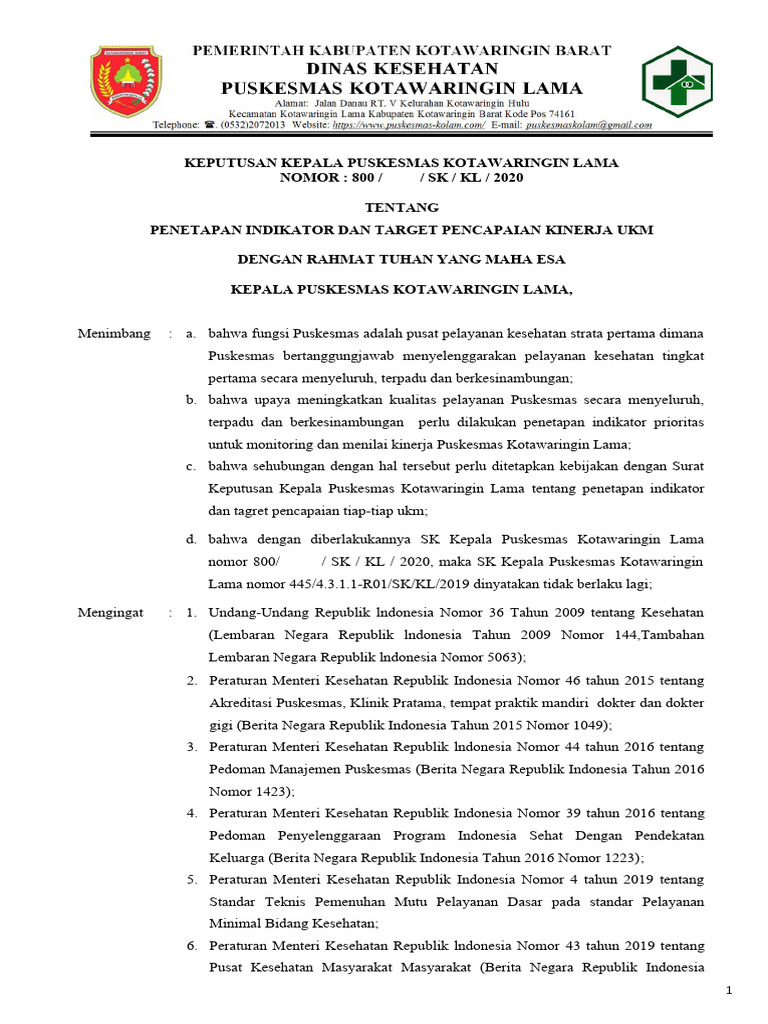 Fix-4.3.1.1 SK Kapus Tentang Indikator Dan Target Pencapaian Kinerja UKM | PDF