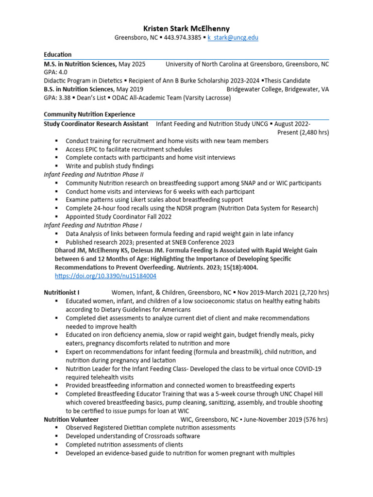 Kristen Mcelhenny Resume 2023 | PDF | Breastfeeding | Wic
