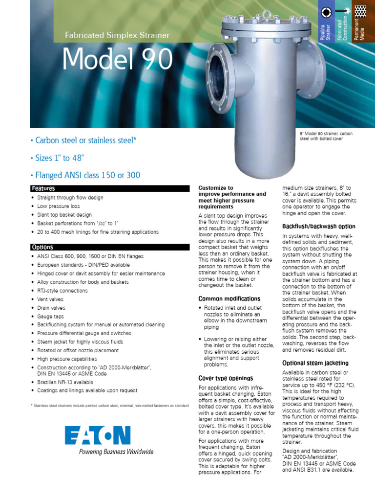Eaton Fabricated Strainer Model 90 Technical Information US | PDF ...