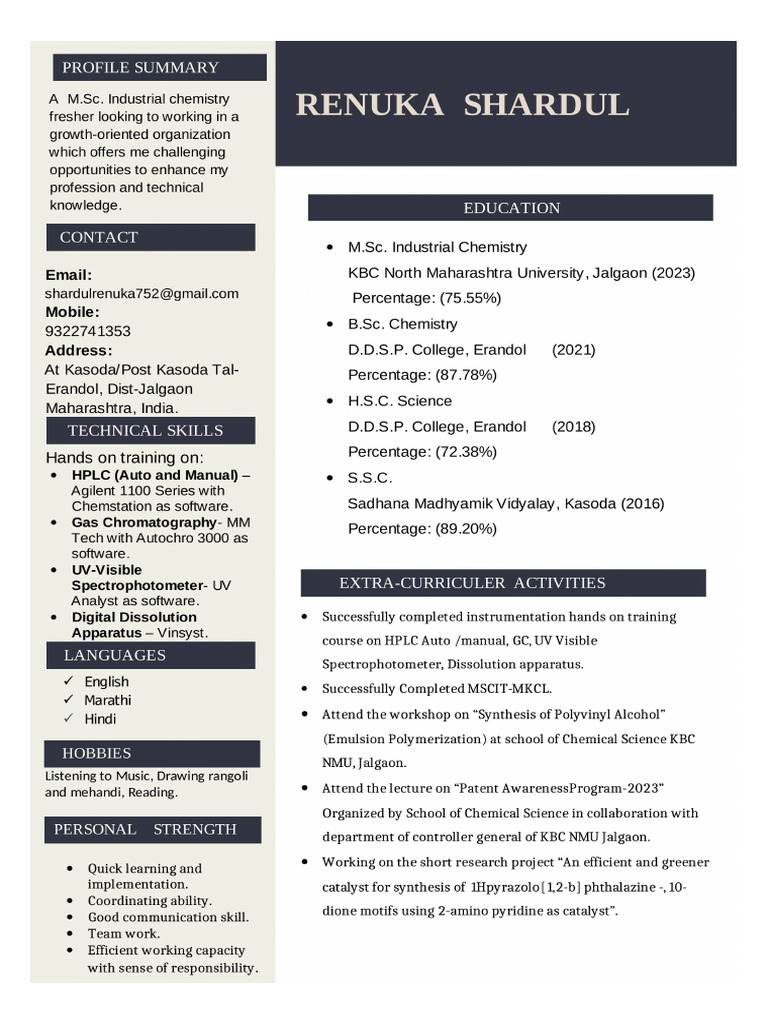 Renuka Shardul Resume | PDF