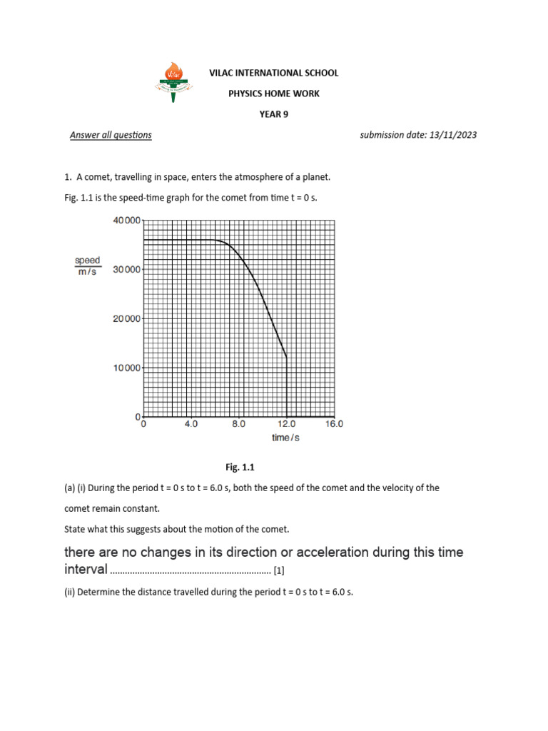 Year 9 Physics Midterm Home Work | PDF | Acceleration | Force