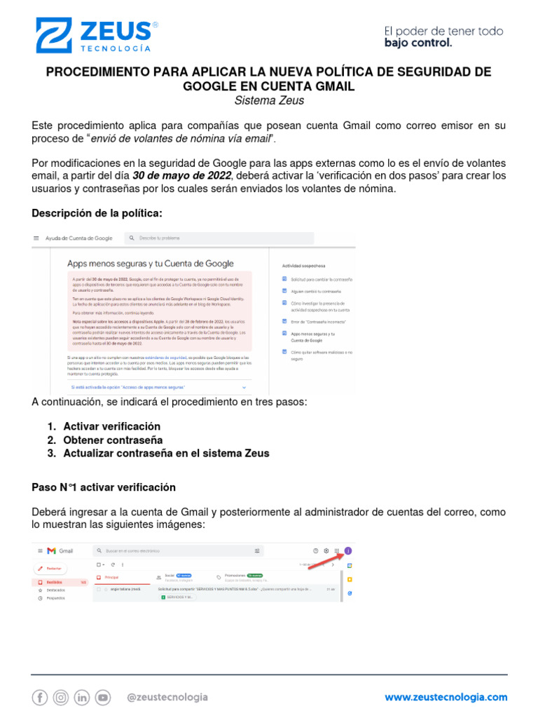 Manual Procedimiento para Aplicar La Nueva Política de Seguridad de Google en Cuenta Gmail Zeus ...