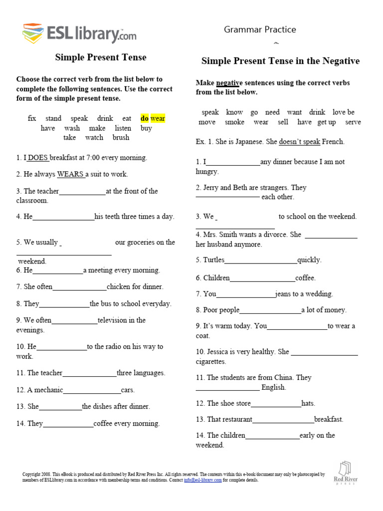 Simplenpresentnworksheet 806560e53ba2229 | PDF | Linguistics | Grammar