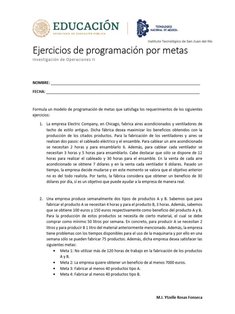 Ejercicios Programación Por Metas Extras | PDF | Business | Economias