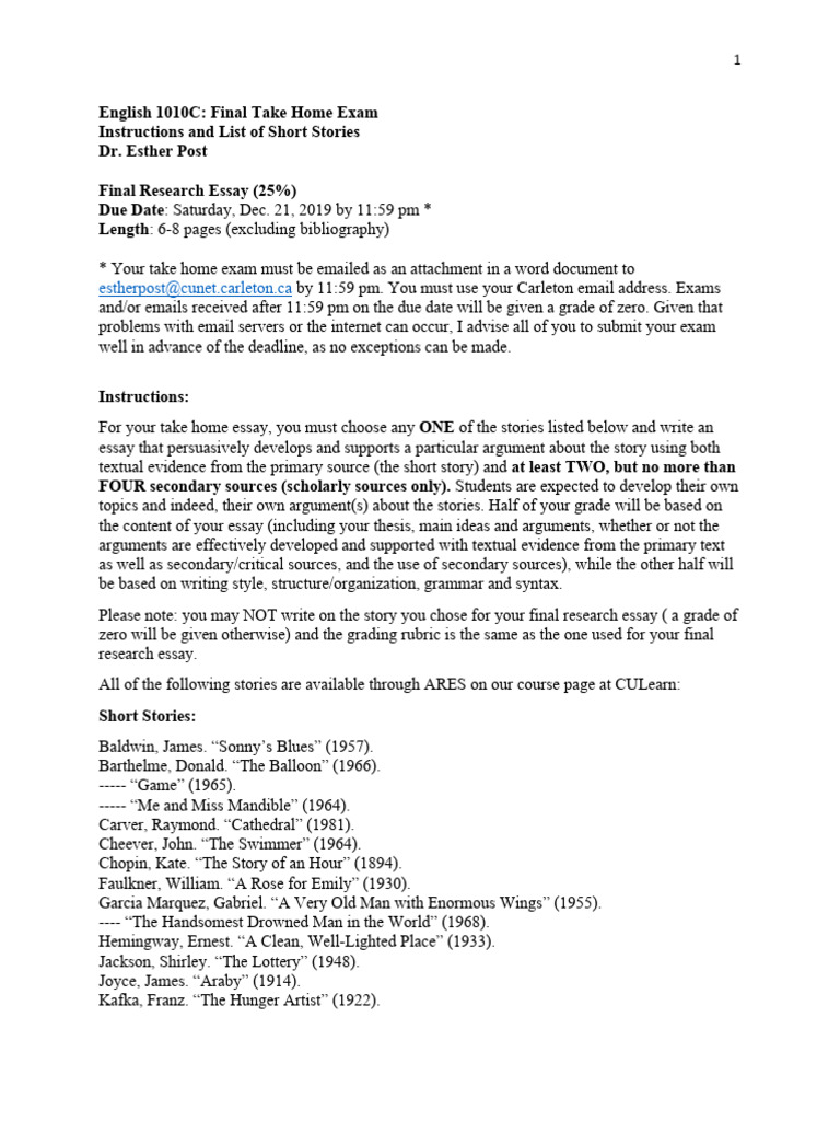 Take Home Exam Instructions | PDF | Essays | Writing