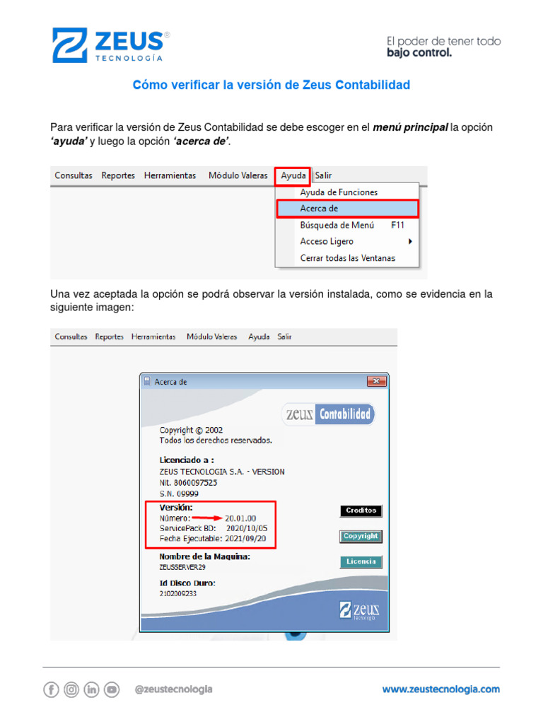 Manual - Cómo Verificar La Versión de Zeus Contabilidad | PDF
