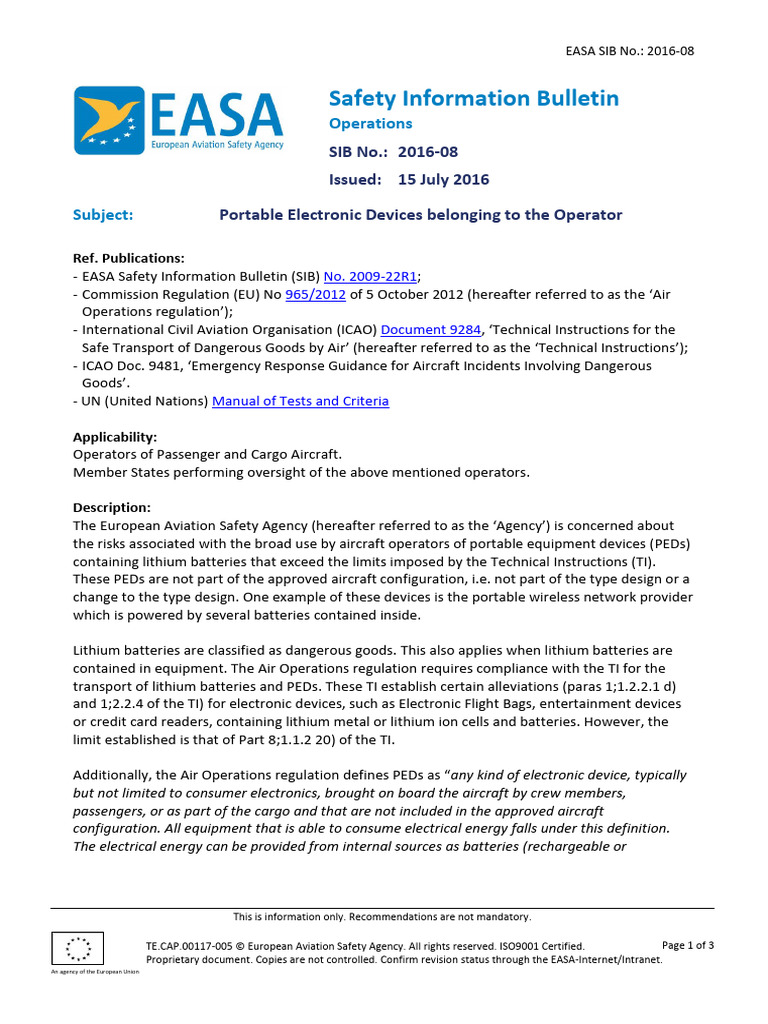Easa Sib 2016-08 1 | PDF | Dangerous Goods