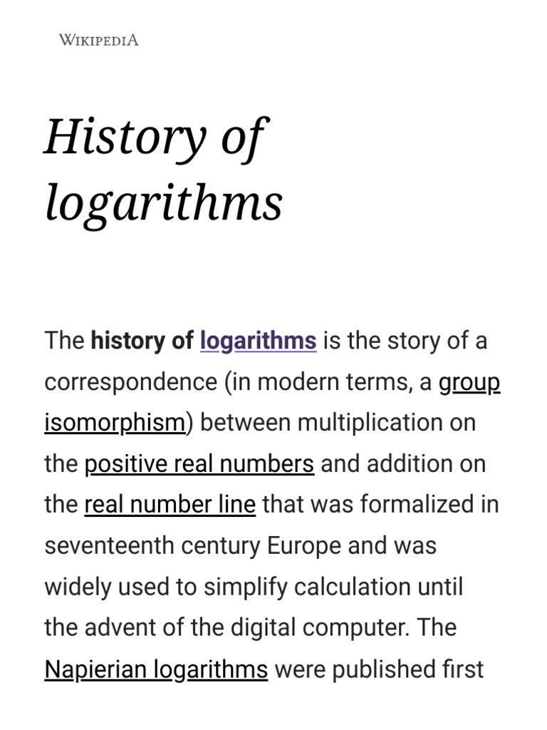 History of Logarithms - Wikipedia | PDF | Logarithm | Mathematics