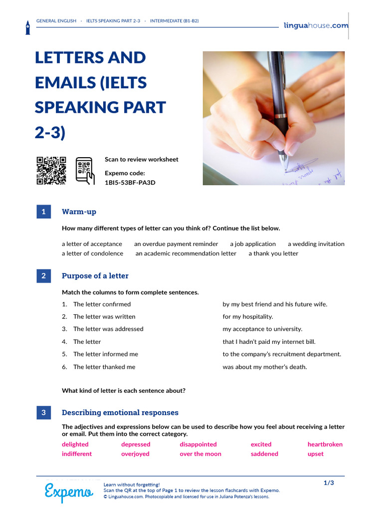 Letters and Emails Ielts Speaking Part 2 3 British English Teacher ...