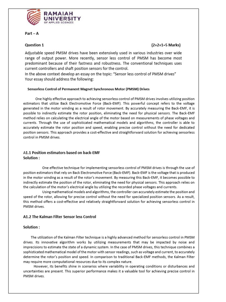 Part - A (2+2+1 5 Marks) : Sensorless Control of Permanent Magnet ...