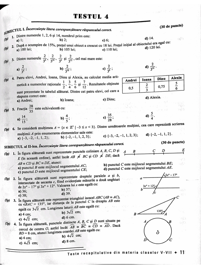 Test 4 - Clasa 5-7 | PDF