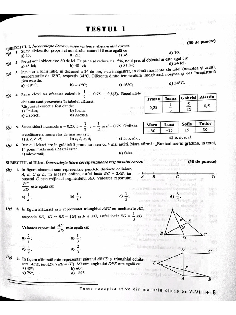 Test 1 - Clasa 5-7 | PDF