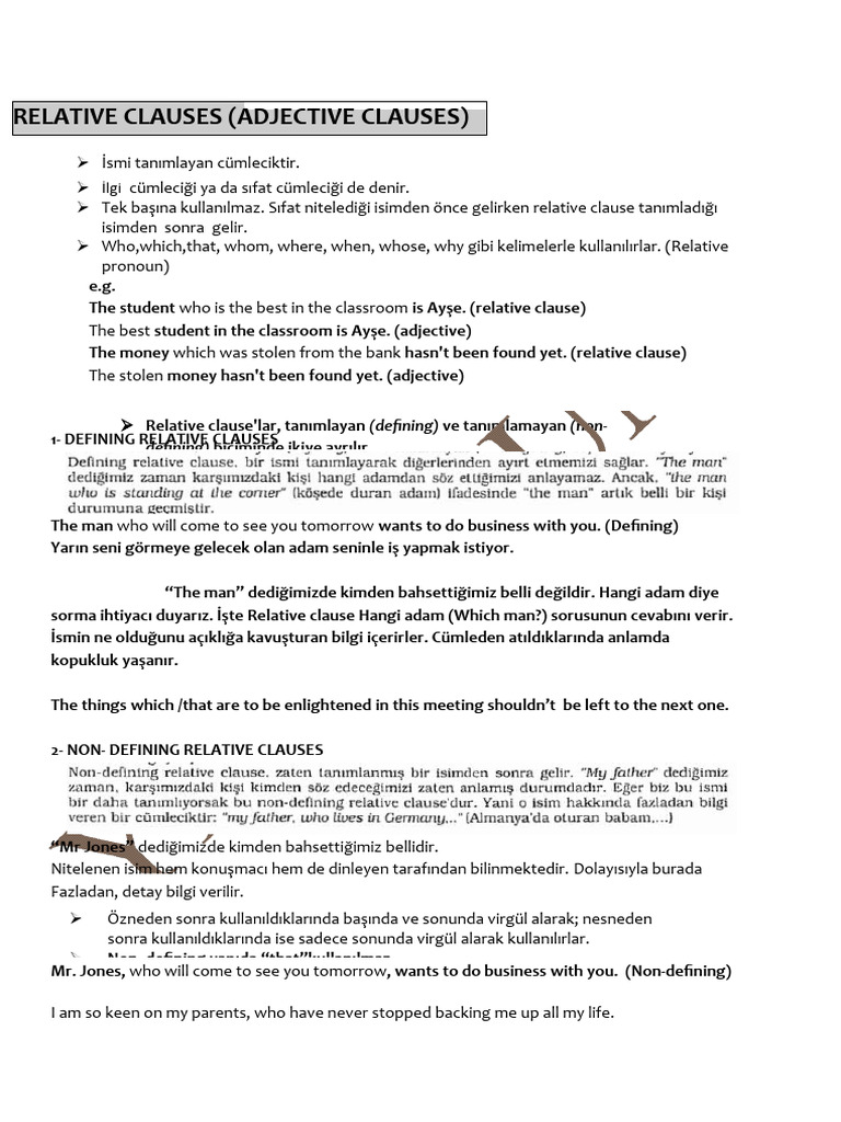 Relative Clauses (Adjective Clauses) | PDF