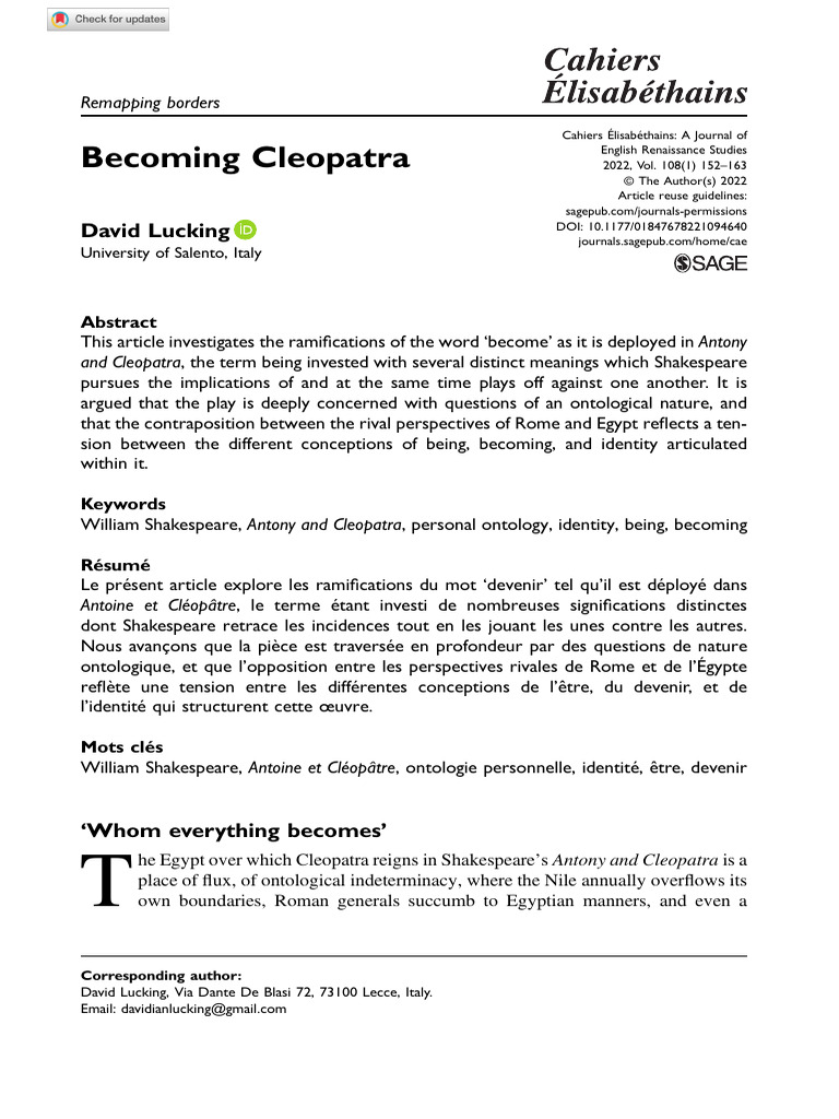 Lucking Lucking 2022 Becoming Cleopatra | PDF | Augustus | Mark Antony