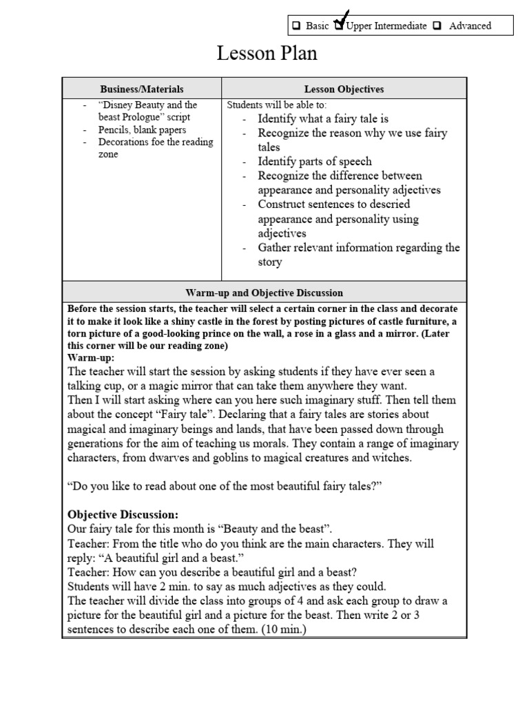 Reading Lesson-Plan - Beauty and The Beast | PDF | Part Of Speech ...