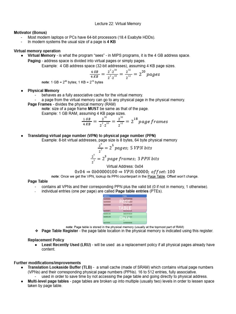 CS21 Lec 22 - (Memory) Virtual Memory | PDF | Implementation | Computer Architecture