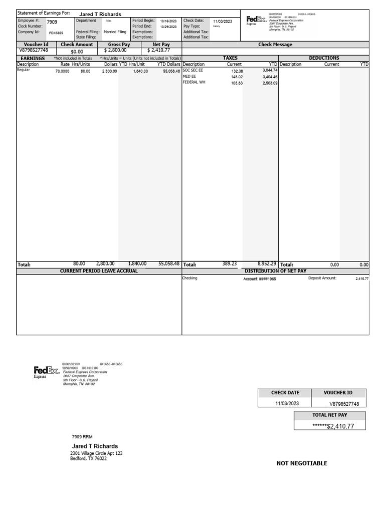 Fedex Stub 110323 | Download Free PDF | Taxes | Government Finances