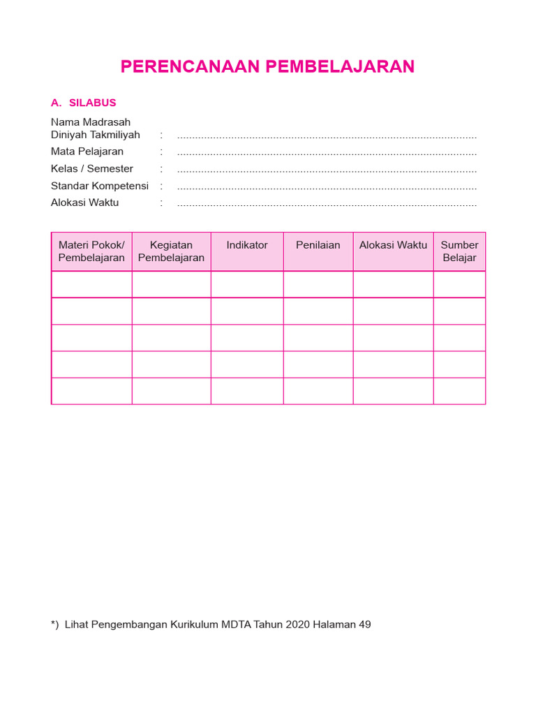 RPP dan Silabus MDTA Kelas 1 | PDF