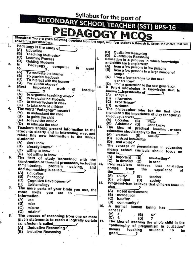 SPSC SST, Mcqs Pedagogy | PDF
