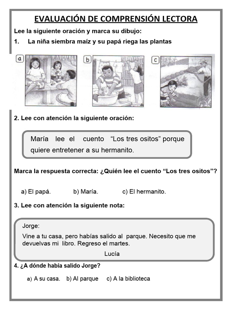 Evaluación Comprensión Lectora Escolar | PDF