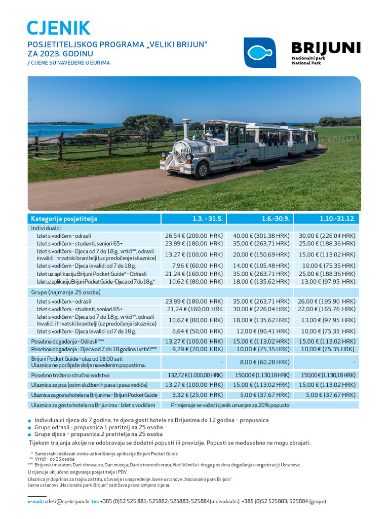 Brijuni Cjenik Izleti HR | PDF