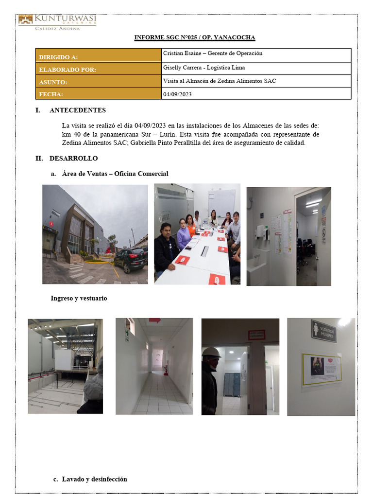 Informe Proveedor Zedina Alimentos Sac 04 Setiembre 2023 Word | PDF ...