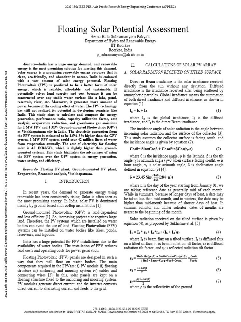 Floating Solar Potential Assessment | PDF | Photovoltaics | Solar Energy