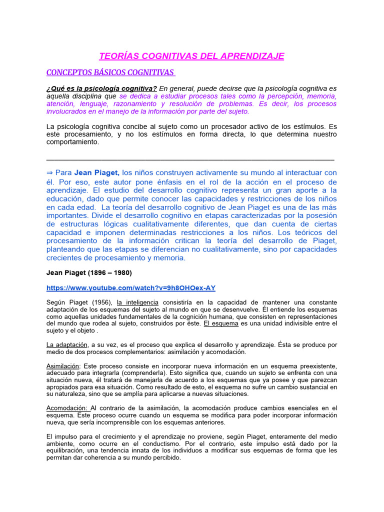 Teorias Cognitivas | Descargar gratis PDF | Aprendizaje | Desarrollo cognitivo