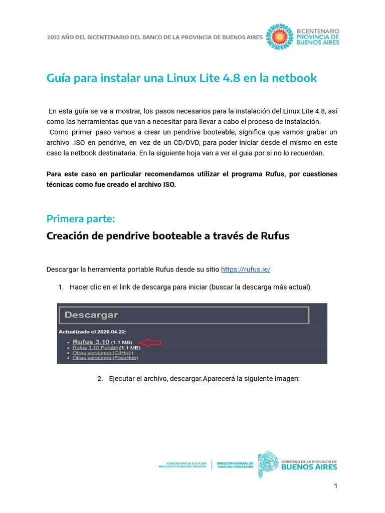 Guia de instalación de la imagen Linux Lite 4.8 en la netbook.docx | PDF | Memoria USB ...