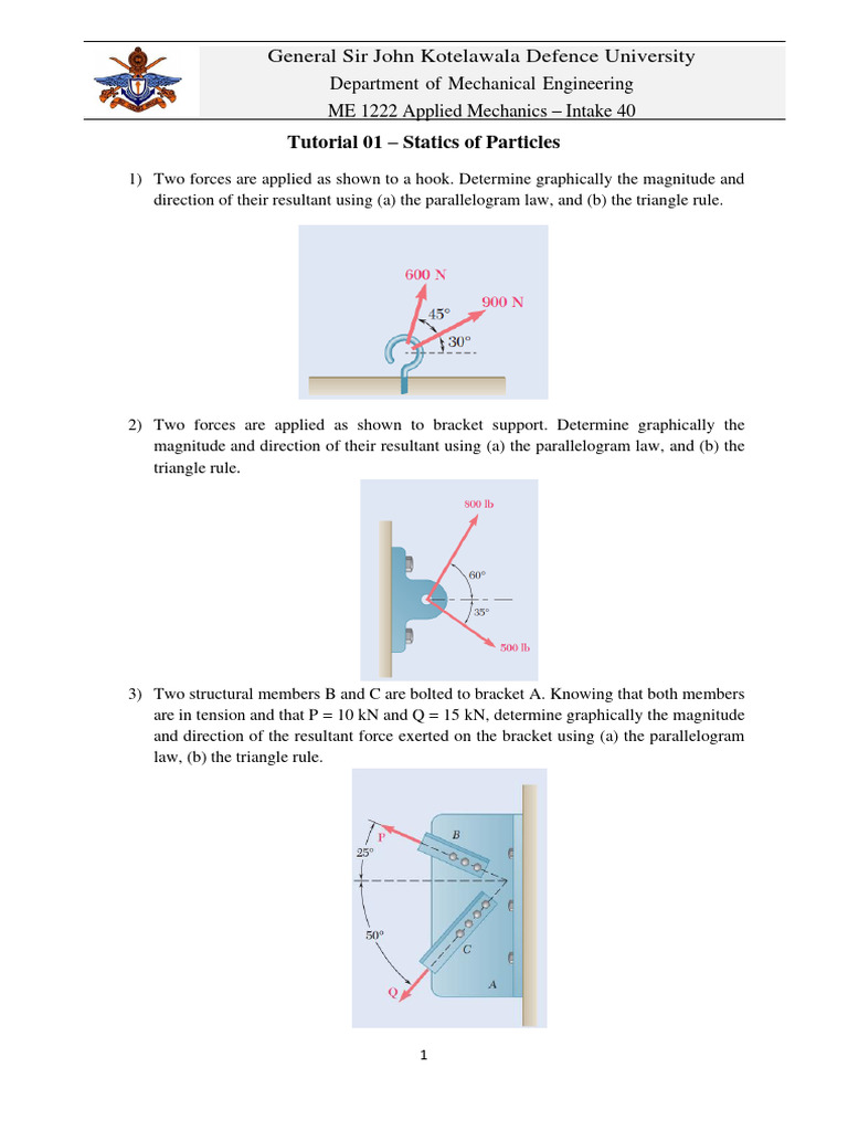 Tutorial 01 - Statics of Particles | PDF | Force | Angle