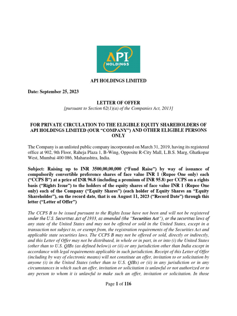 API Holdings Rights Issue Offer Details | PDF | Reputation | Brand
