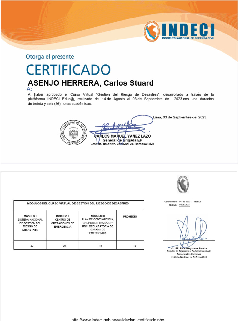 Indeci GRD Certificado | PDF